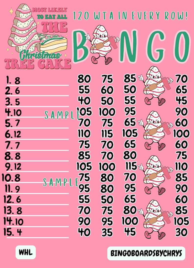 120 WTA Bingo Board - Etsy