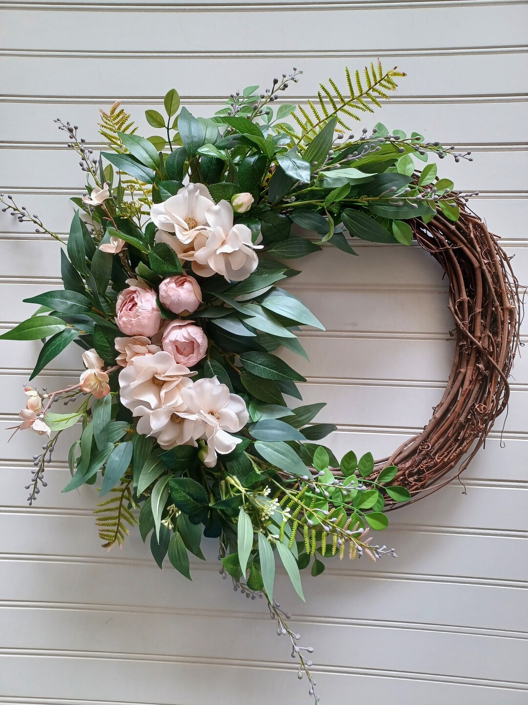 Spring Peony Wreath, Pink and Blush Easter Decor, Modern Farmhouse ...