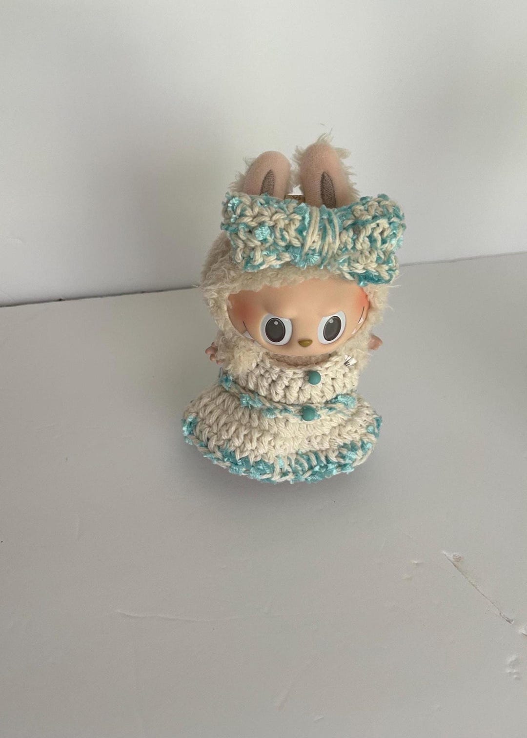 Crochet Dress for Labubu, Handmade Multi Color Turquoise Cream Doll ...