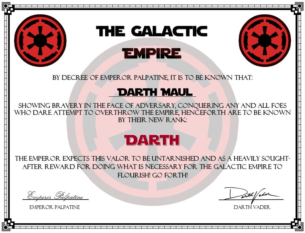 Sith Certificate Digital Download - Etsy