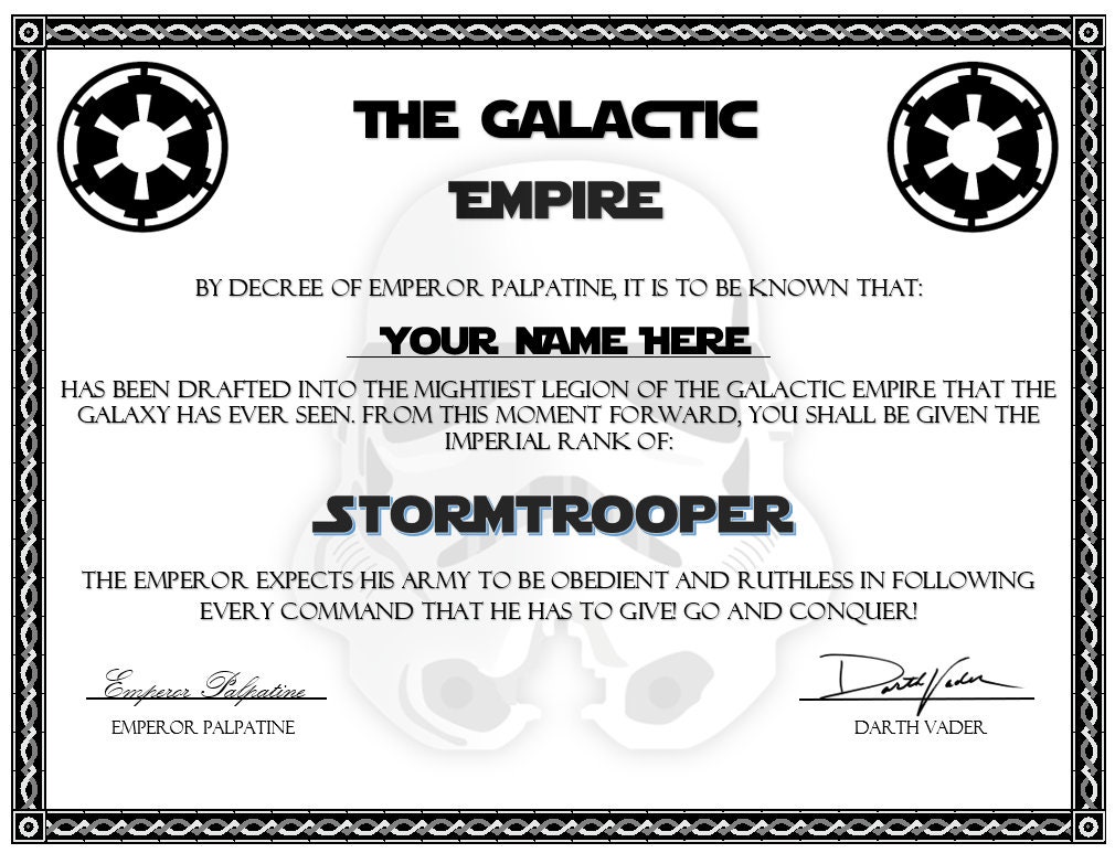 Stormtrooper Certificate - Digital Download - Etsy
