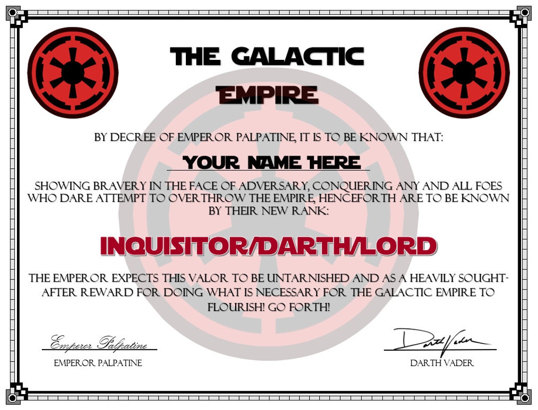 Sith Certificate Digital Download - Etsy