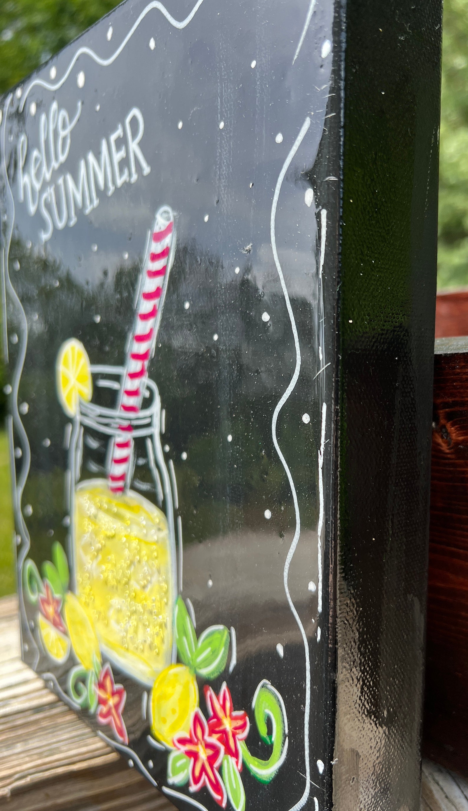 Summer Lemonade, Whimsical Art, Black Background, 8" X 10", Glass Seed ...