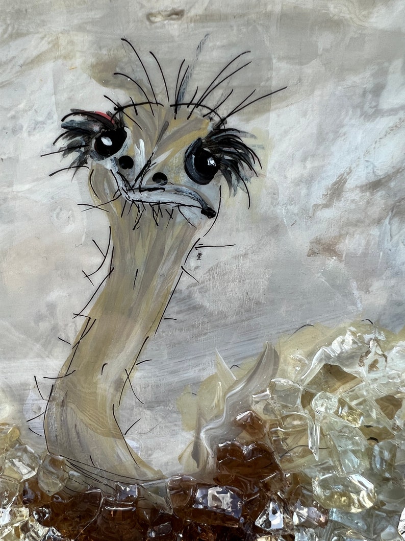 Ostrich Art, 5" X 7" Birch Substrate, Abstract Glass Art, - Etsy