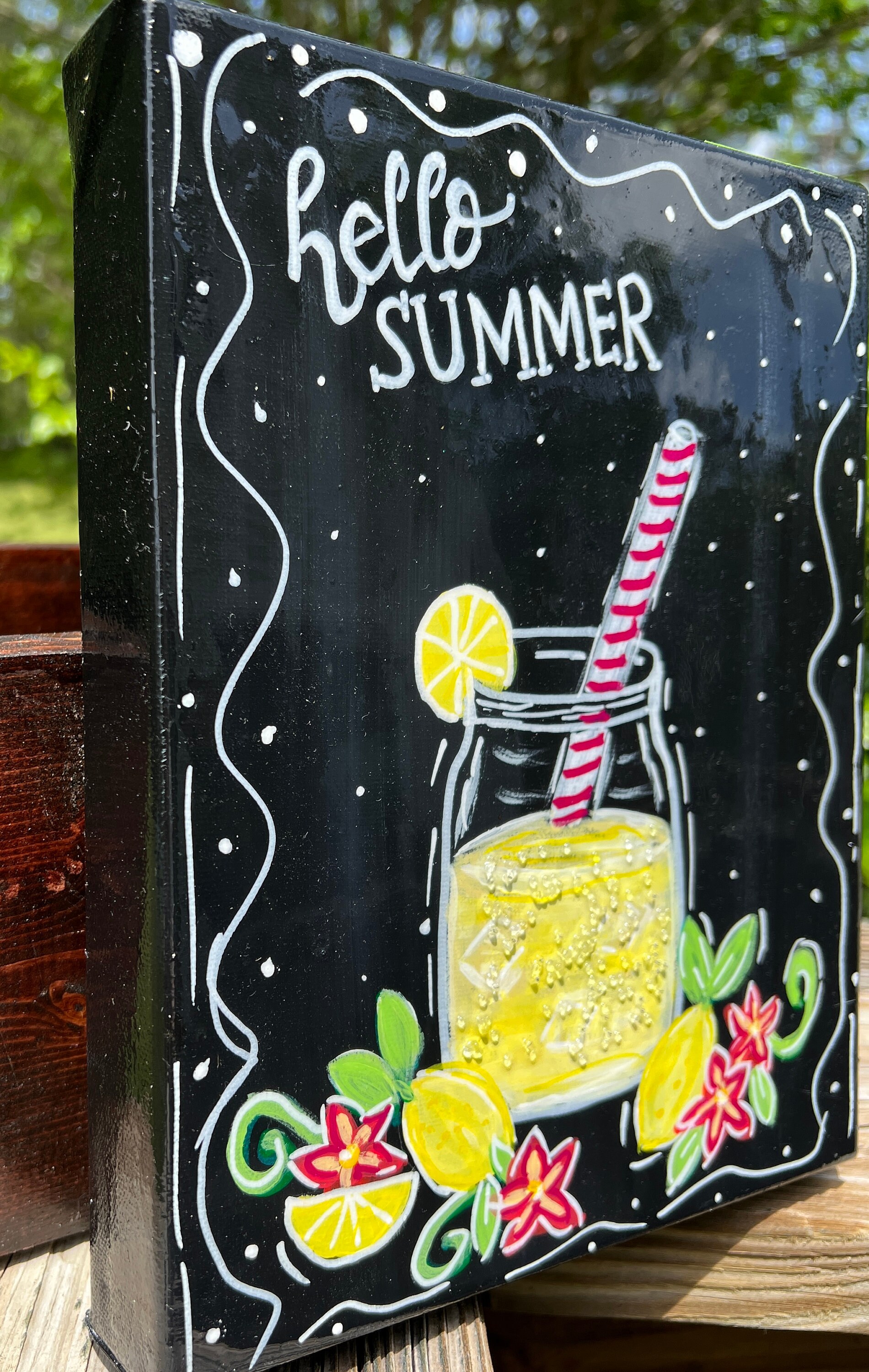 Summer Lemonade, Whimsical Art, Black Background, 8" X 10", Glass Seed ...
