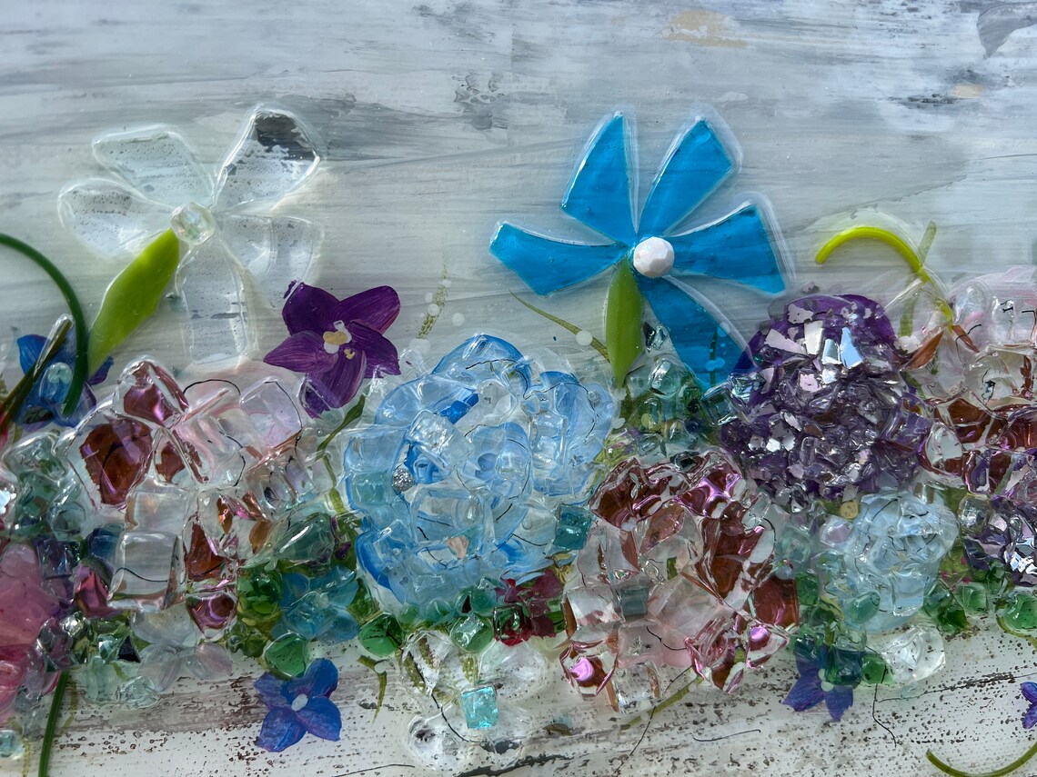 Cut Glass Flowers, Flower Box, Rustic, Abstract Flower, Art Resin, 10 ...