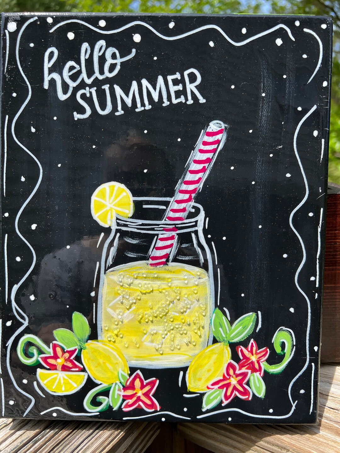 Summer Lemonade, Whimsical Art, Black Background, 8" X 10", Glass Seed ...