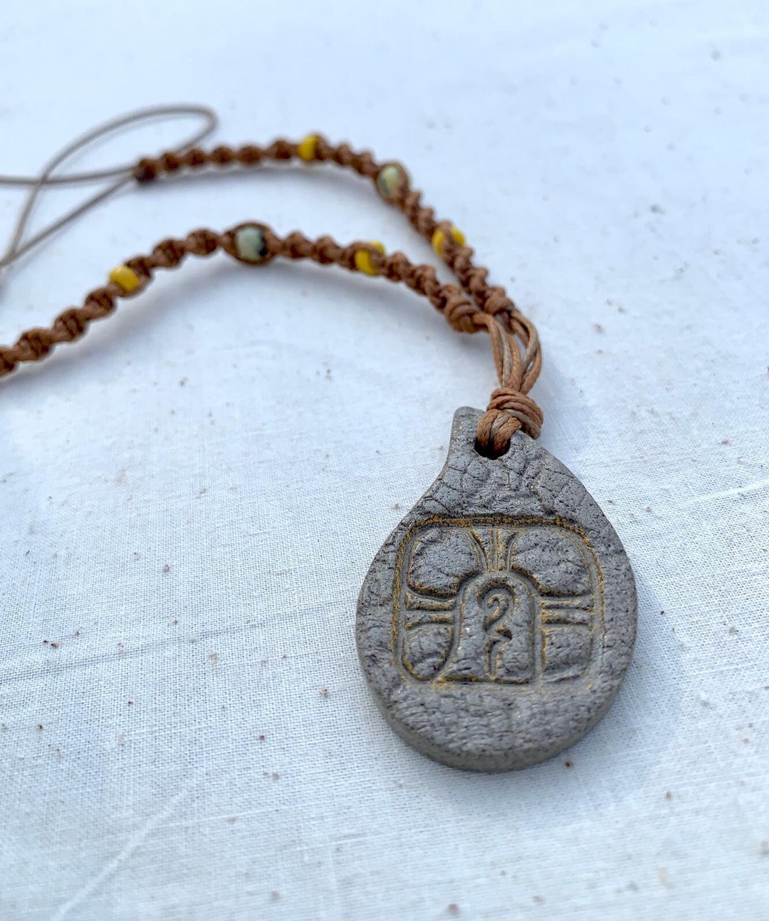 Yellow Warrior CIB Mayan Symbol Clay Pendant With Macrame - Etsy