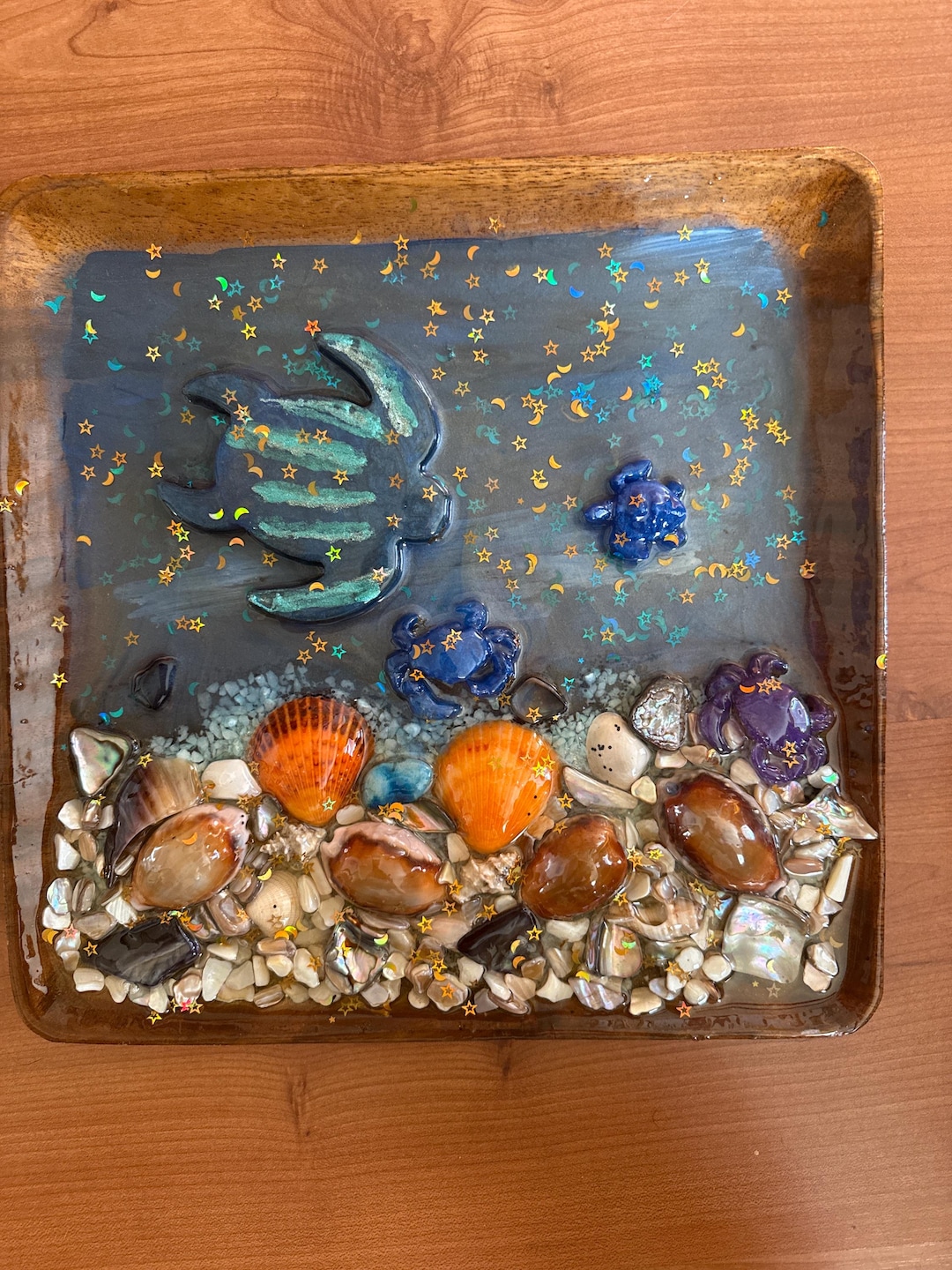 Ocean Resin Wall Art: Turtle & Shell Coastal Decor, 13x13 - Etsy