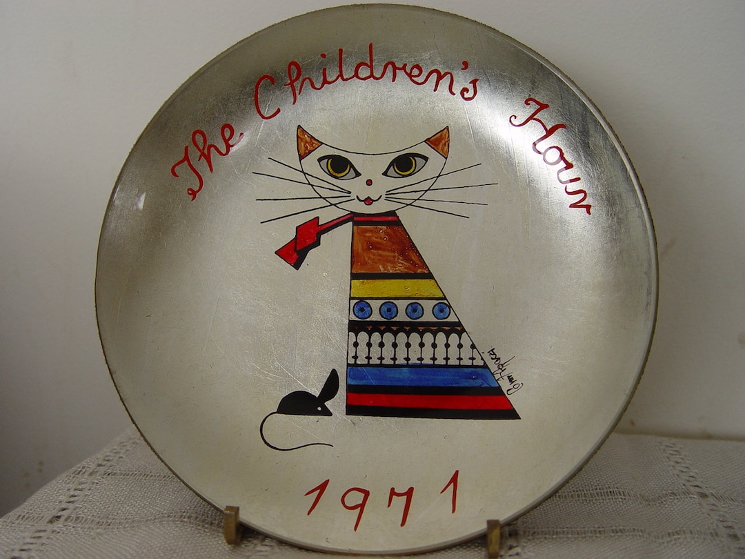 Count Agazzi of Venice Venetian Glass the Childrens Hour Cat Plate 1971 ...