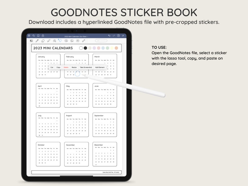 2023 Mini Digital Sticker Calendars Planning Stickers Goodnotes ...