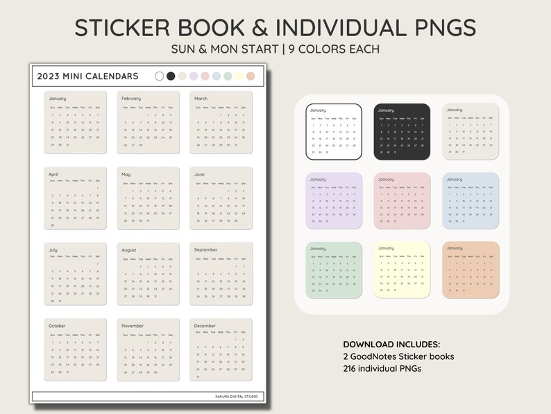 2023 Mini Digital Sticker Calendars Planning Stickers Goodnotes ...