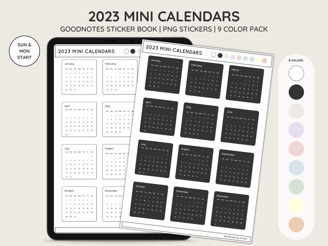 2023 Mini Digital Sticker Calendars Planning Stickers Goodnotes ...