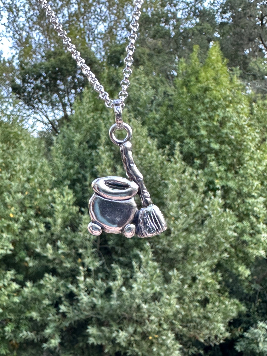 Cauldron and Broom Witch Necklace- PMC Fine Silver Sculpted Pendant on ...