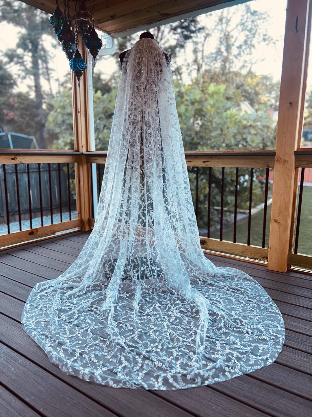 Glow in the Dark Wedding Veil, Boho Floral Bridal Veil, 8 Ft Cathedral ...