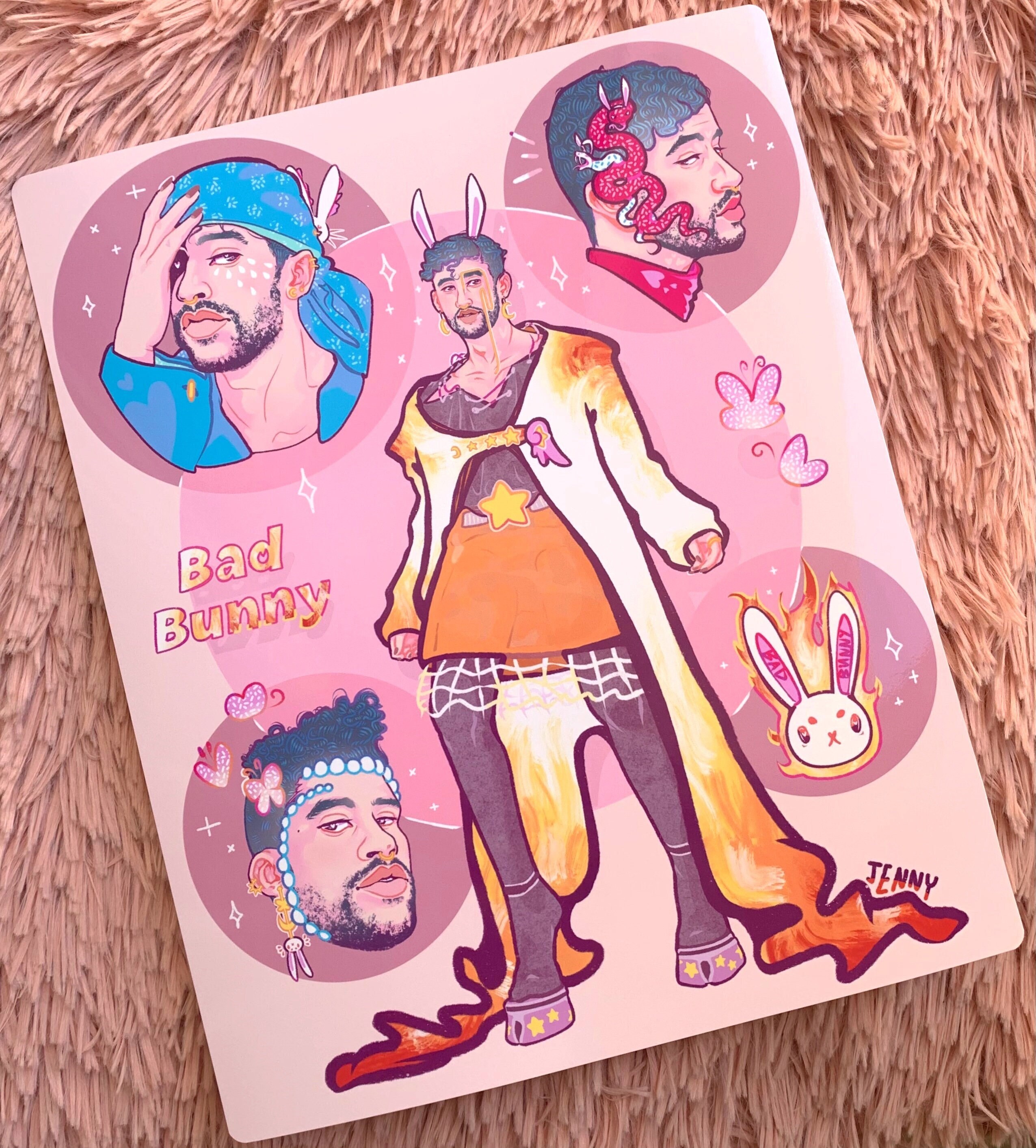 Bad Bunny is Fire Art Print Bad Bunny Fan Art Bad Bunny Anime Wall Art ...