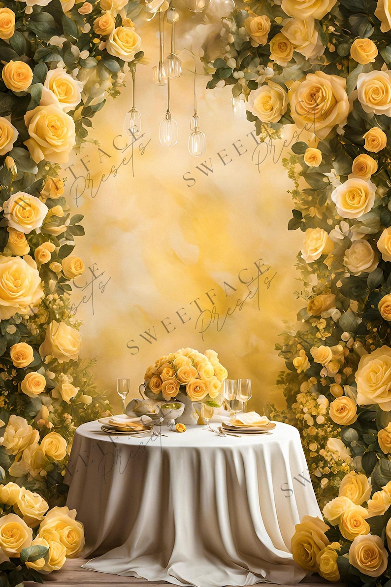 Lush Yellow Roses Digital Backdrops Bundle, Wedding Backdrop, Yellow ...