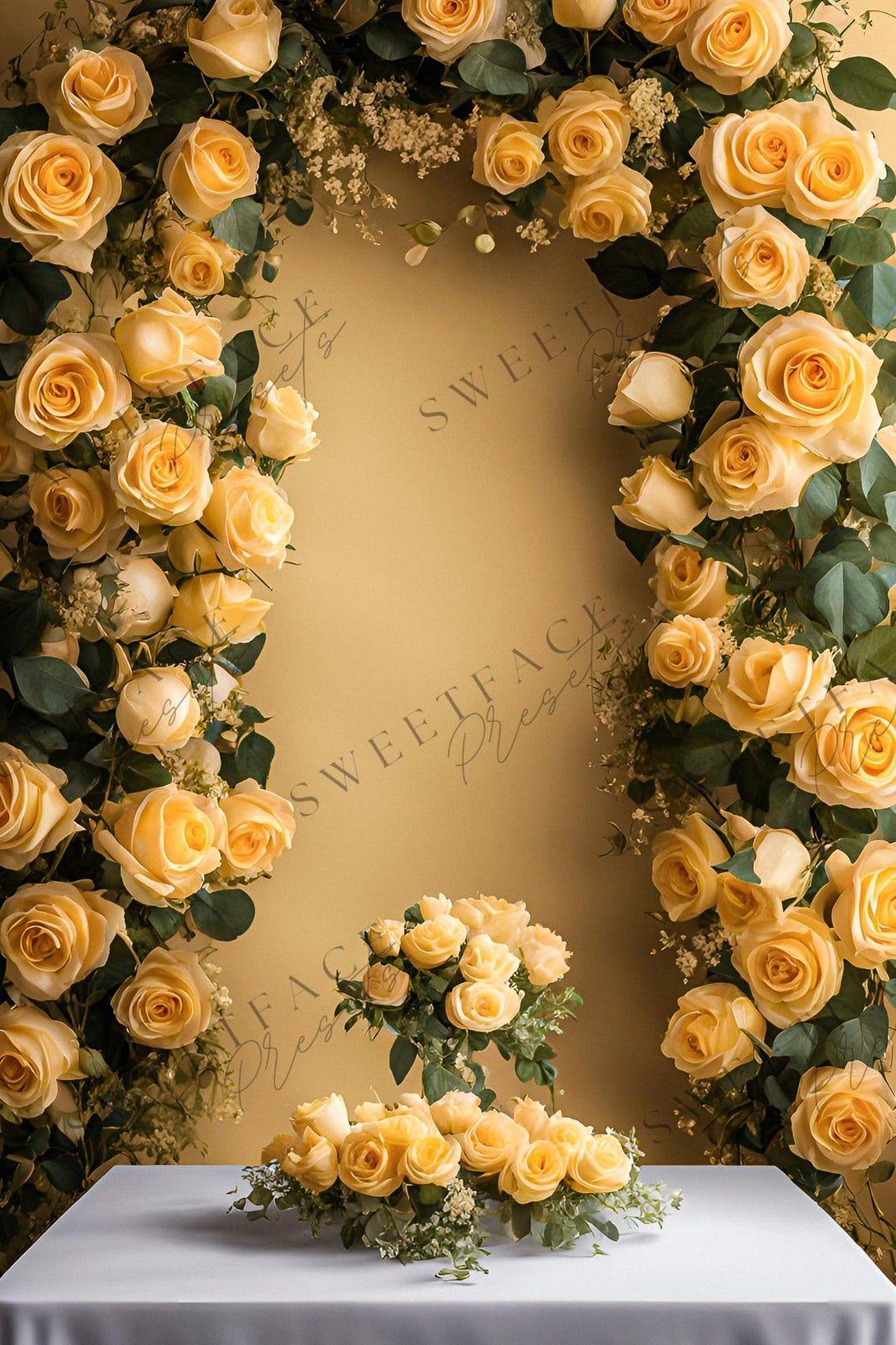 Lush Yellow Roses Digital Backdrops Bundle, Wedding Backdrop, Yellow ...