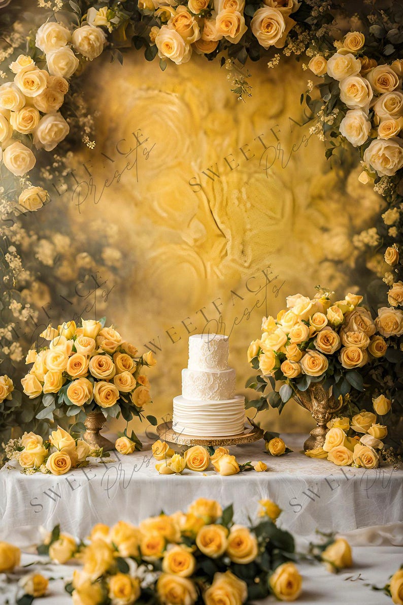 Lush Yellow Roses Digital Backdrops Bundle, Wedding Backdrop, Yellow ...