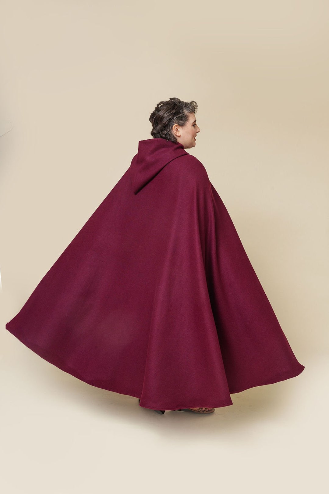 Burgundy Wool Cloak, Burgundy Half-circle Cape, Burgundy Long Cloak ...