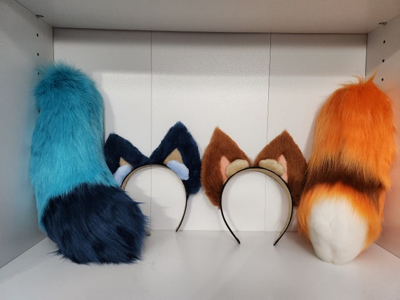 Blue orange Gray blue heeler dog ears and tail for dress up cosplay pretend play bluey bingo Muffin