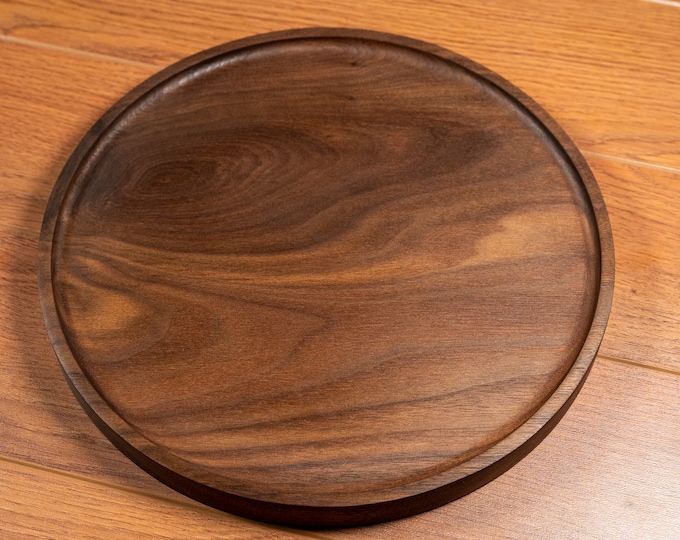 Large Round Wooden Tray, Round Tray With Lip, Plate, Wood Decor, Table ...