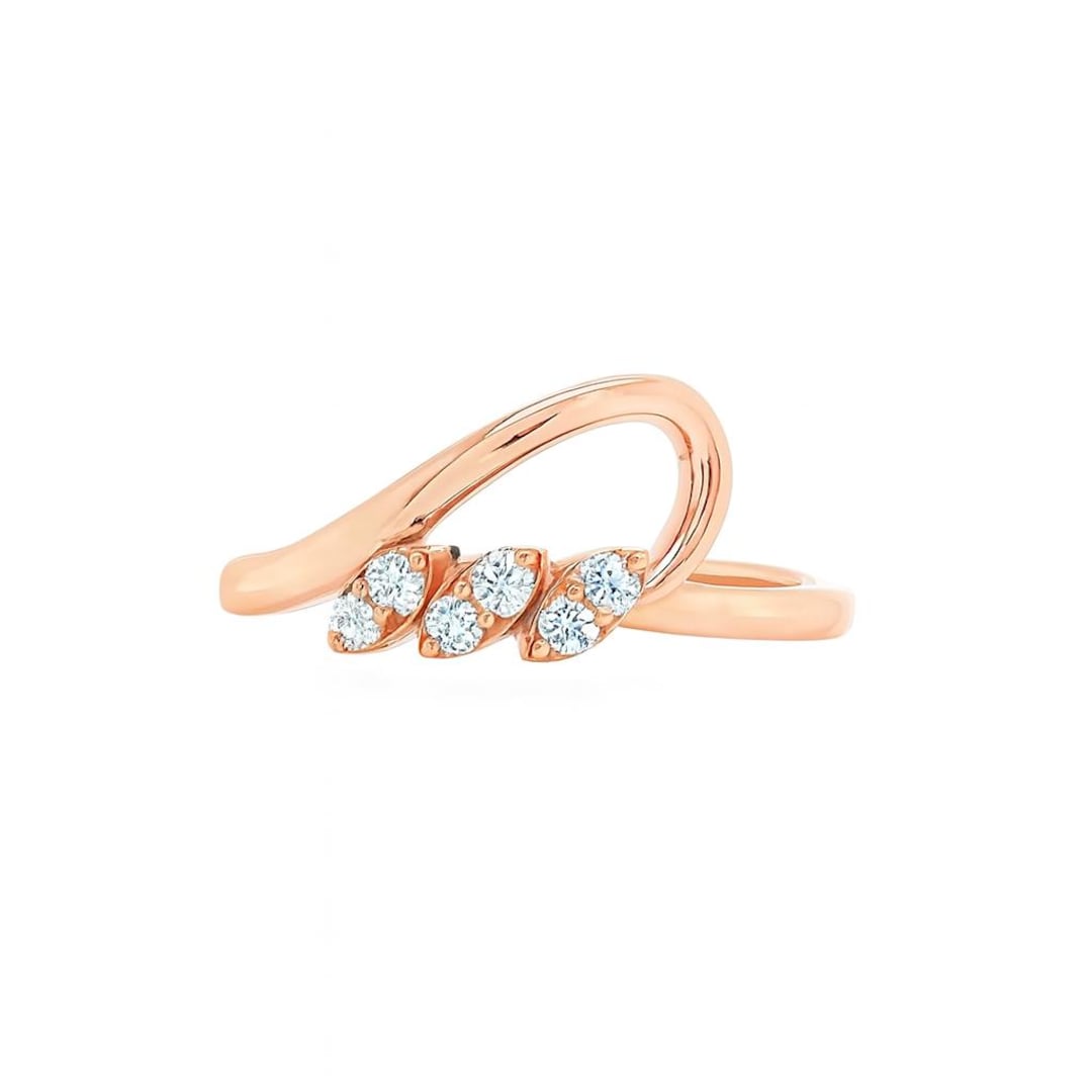 Rose Gold Diamond Accent Ring With Curved Band Design - Etsy
