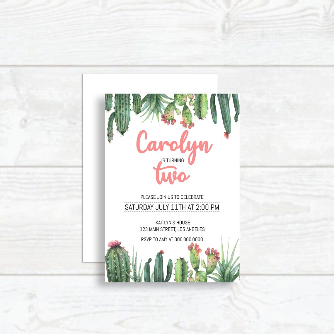 Cactus Birthday Invitation Printable Instant Download Girl | Etsy