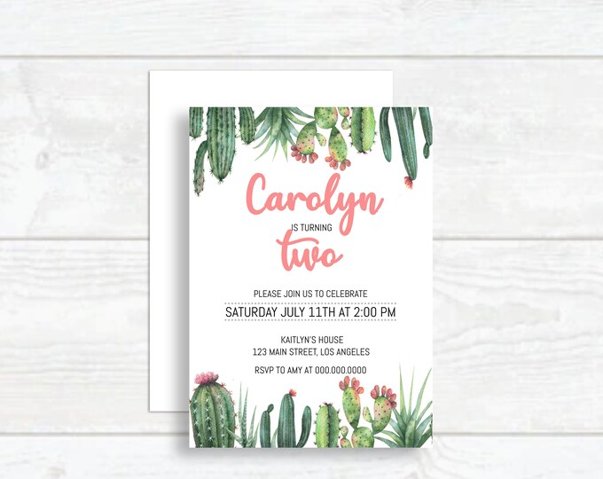 Cactus Birthday Invitation, Printable, Instant Download, Girl Birthday ...