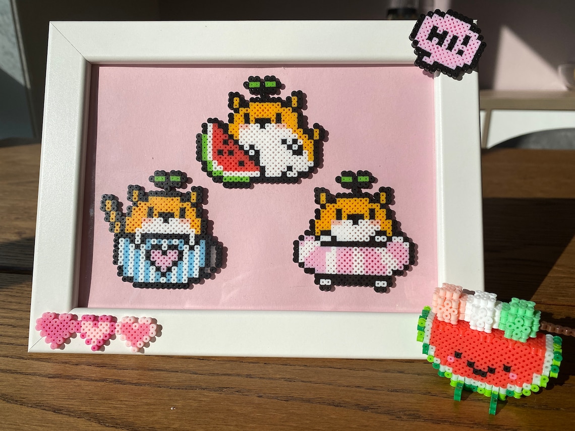 Corgi in Yellow -perler Beads Art, Pixel Art, Fridge Magnet, Pin, Phone ...
