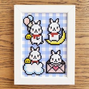 Cute White Rabbits- Perler Beads Art, Can Be Fridge Magnet, Phone Charm ...