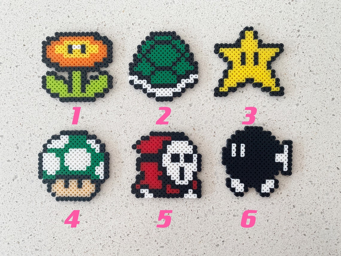 Super Mario Bros Elements Perler Beads Art Nintendo Video - Etsy