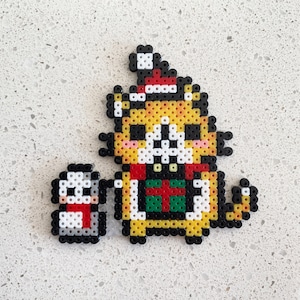 Christmas Orange Cat and Little Snowman- Pixel Perler Beads Art, Can Be ...