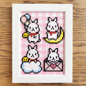 Cute White Rabbits- Perler Beads Art, Can Be Fridge Magnet, Phone Charm ...