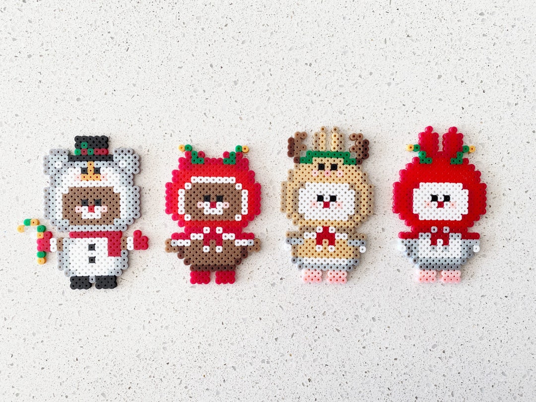 Christmas Brown Bear and Cony Rabbit-pixel Perler Beads Art, Can Be ...