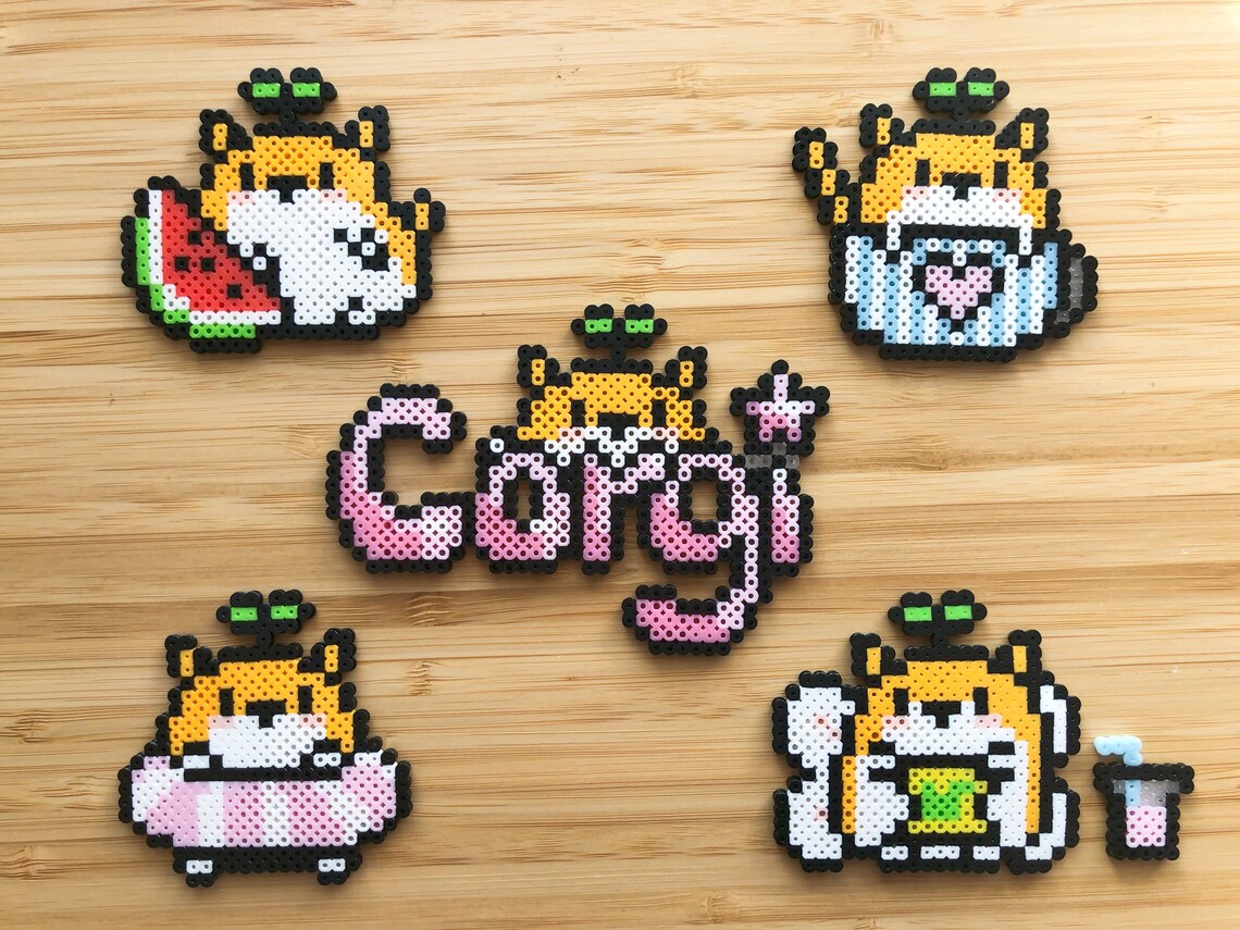Corgi in Yellow -perler Beads Art, Pixel Art, Fridge Magnet, Pin, Phone ...