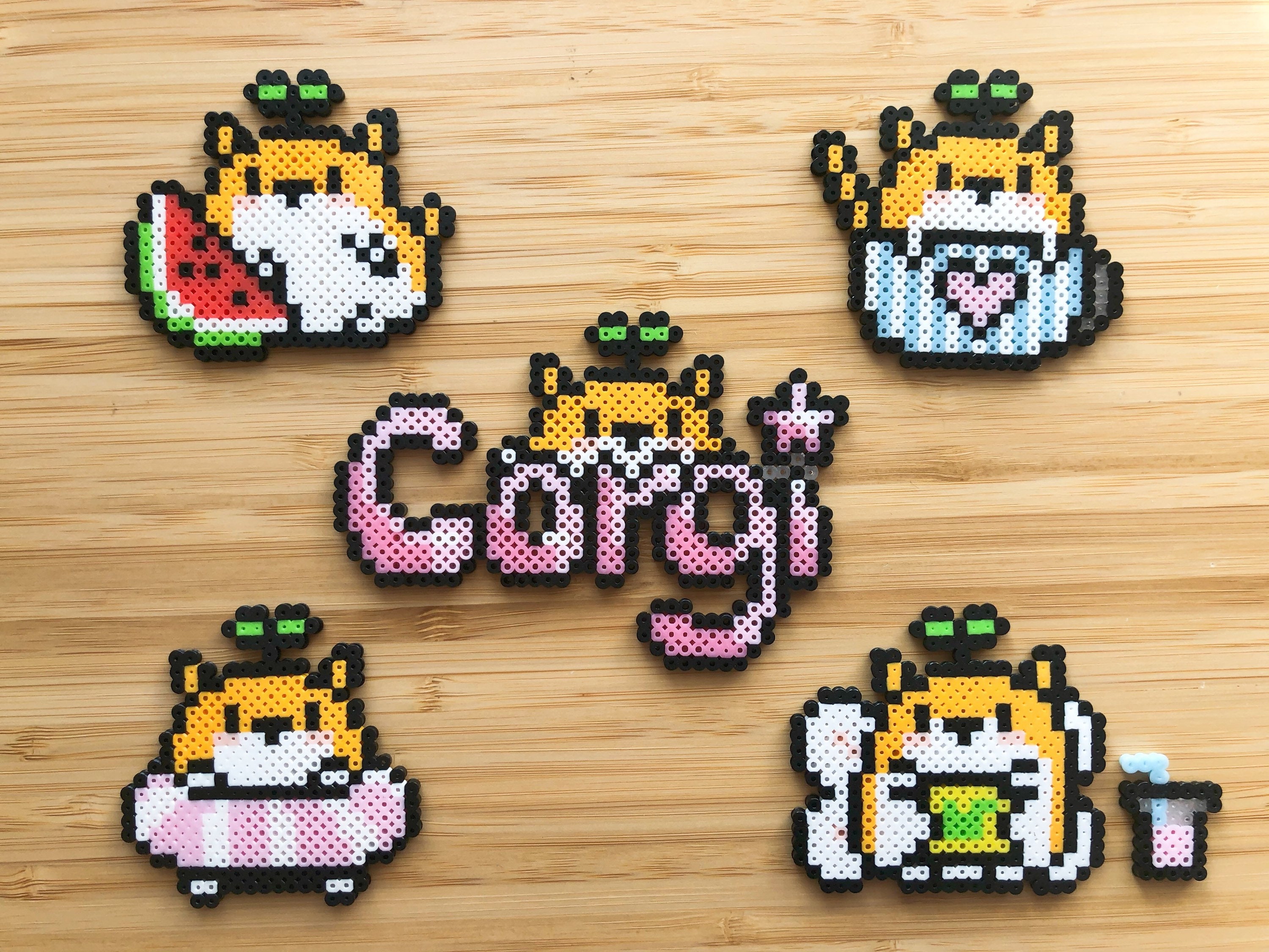 Corgi in Yellow -perler Beads Art, Pixel Art, Fridge Magnet, Pin, Phone ...
