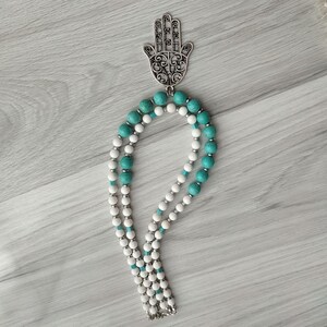 Gorgeous Hand of Fatima Pendant, Hamsa Necklace, Turquoise and Hematite ...