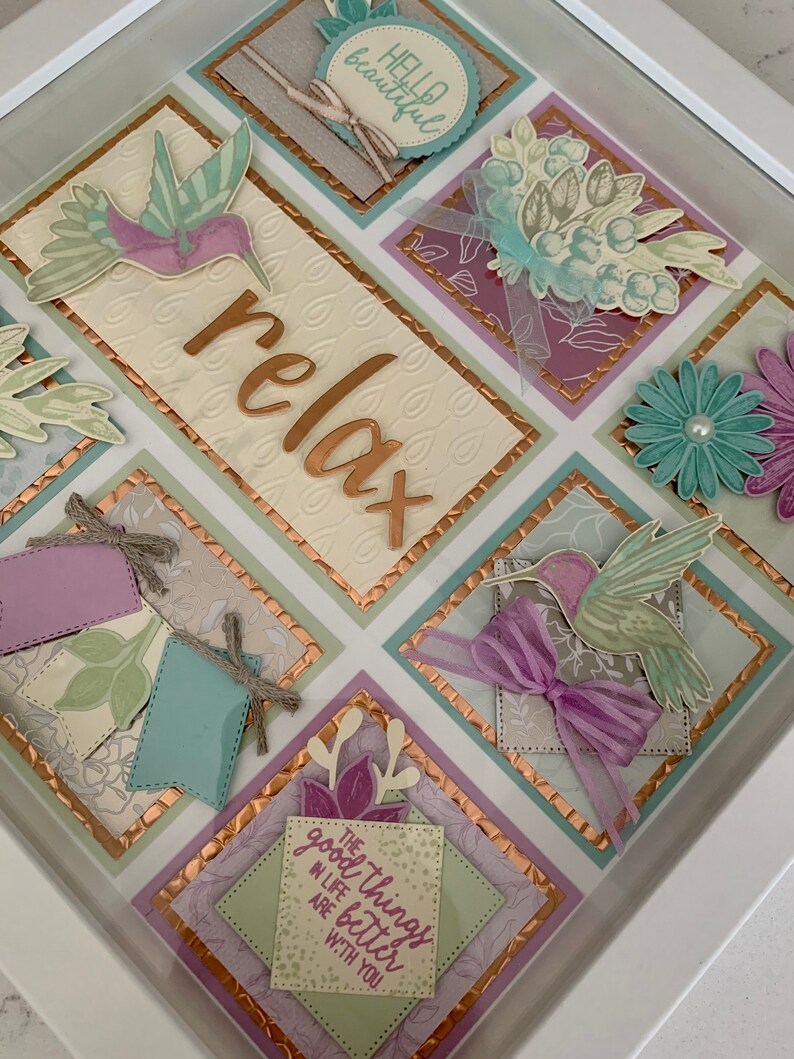 Relax 10x10 Shadow Box Sampler | Hummingbirds, Daisies, and Ferns ...