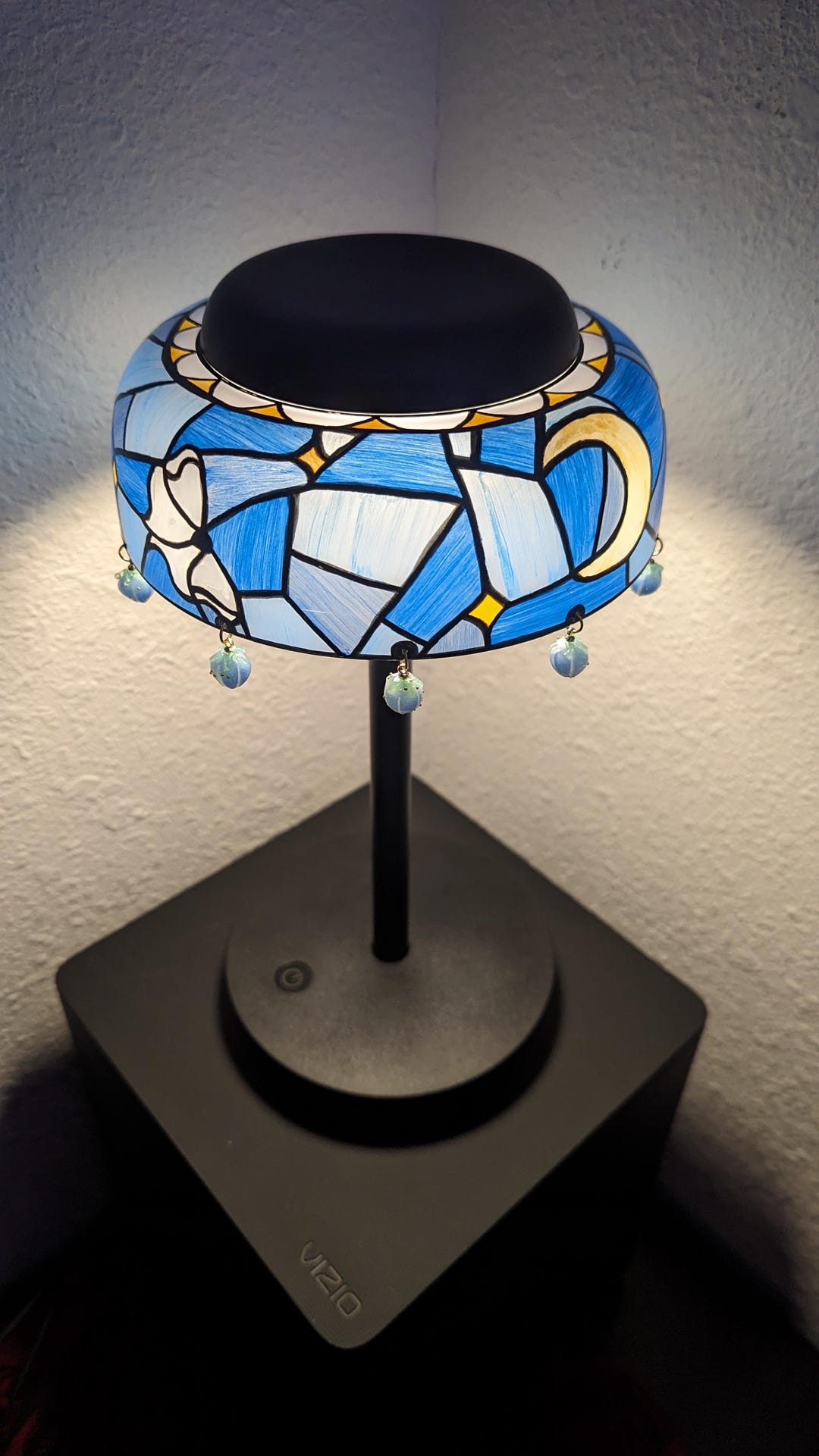 Hand Painted Table Lamp, Stained Glass Style, Moths & Moon, Chargable ...