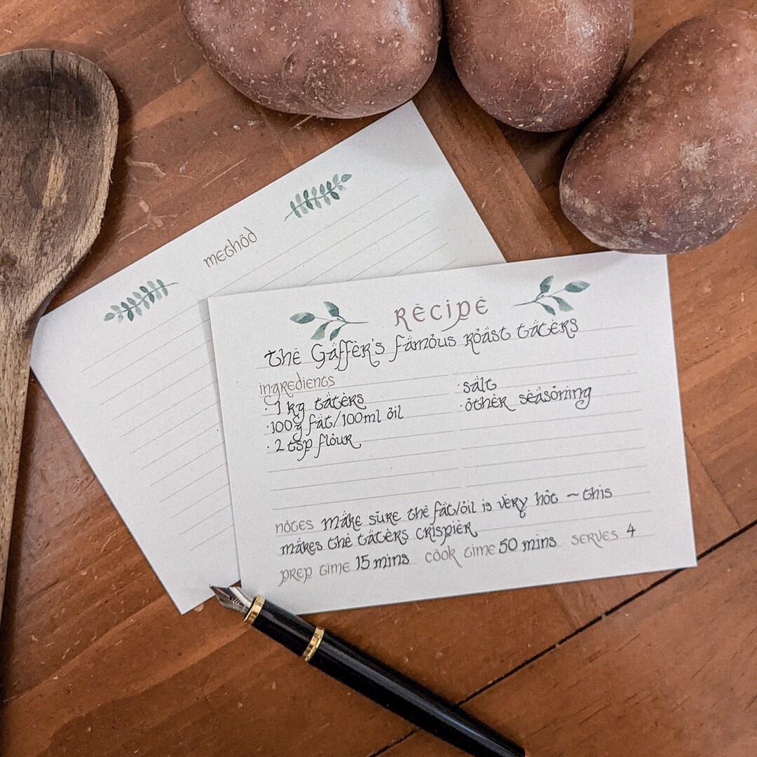 Blank Shire Recipe Cards 12pc – 100% Recycled Card, Rustic Calligraphy ...