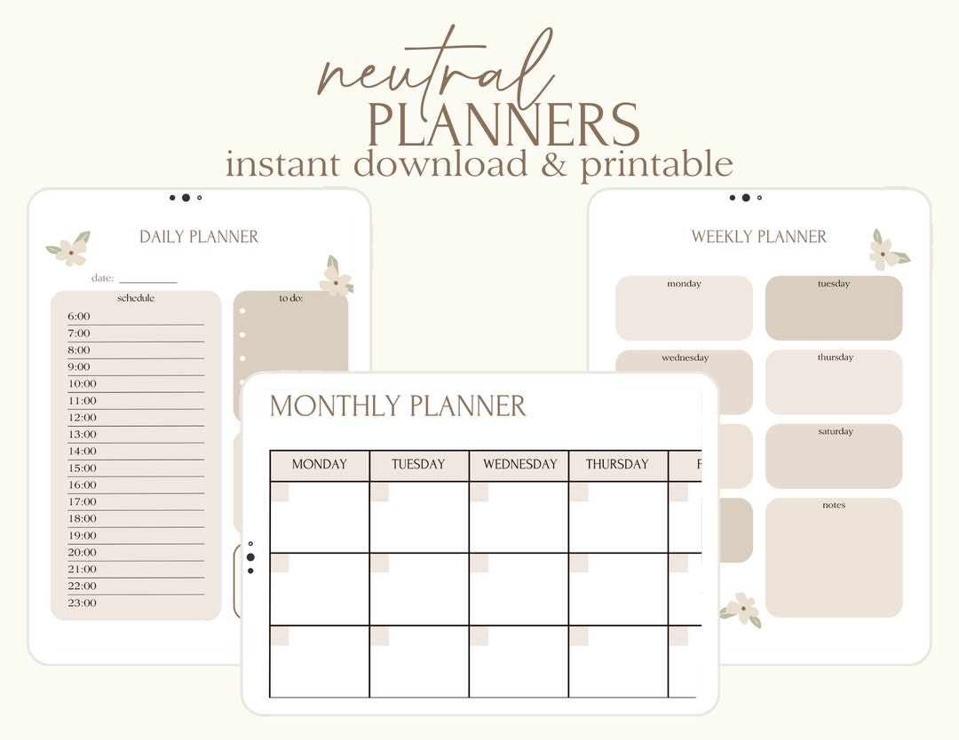Minimalistic Digital Planners, Neutral Instant Download Planner ...