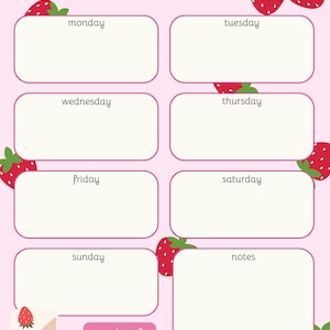 Cute Strawberry Weekly Planner, Printable and Instant Digital Download ...
