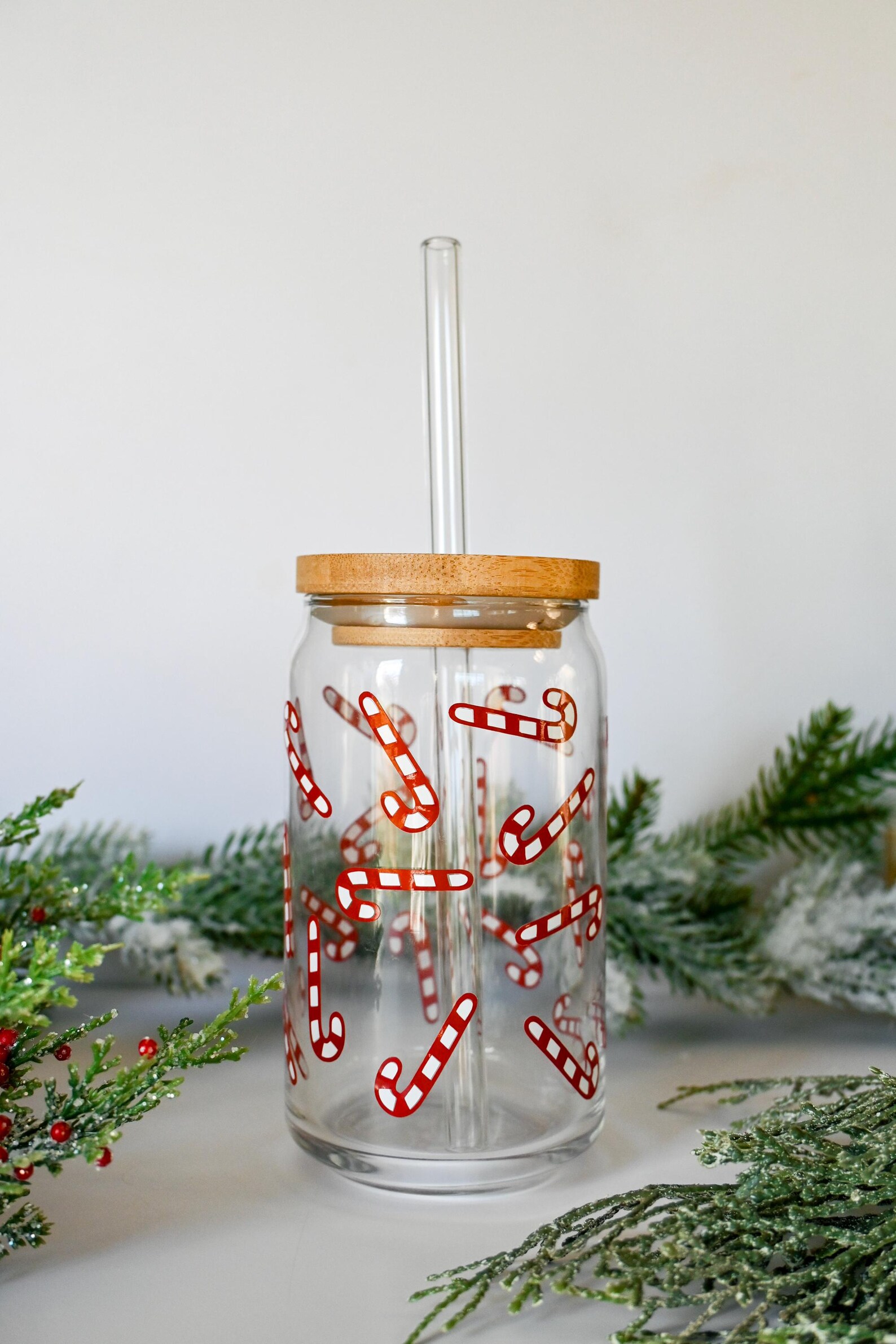 Candy Cane Glass Cup, Iced Coffee Glass, Candy Cane Glass Tumbler ...