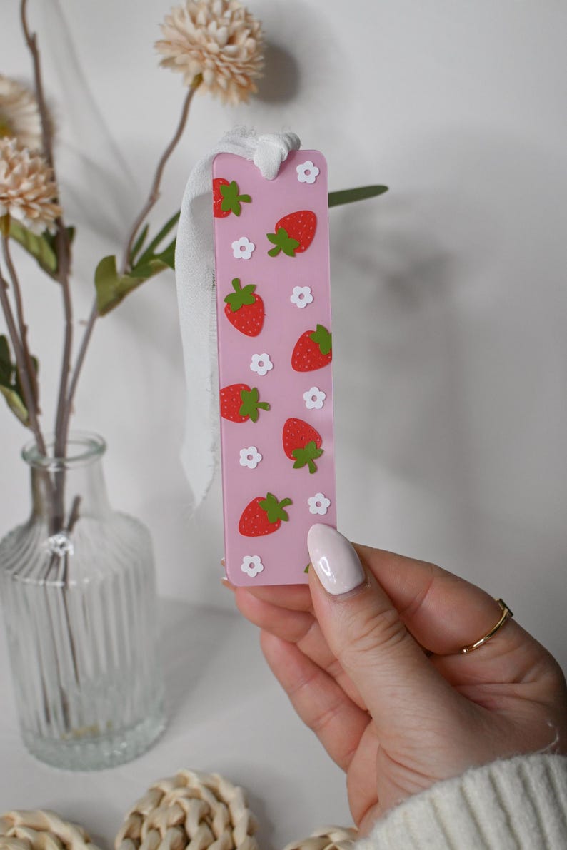 Fruit and Flowers Acrylic Bookmark, Handmade Bookmarks With Ribbon ...