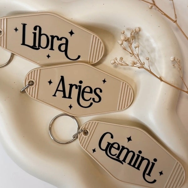 Zodiac Sign Motel Keychain, Vintage Hotel Keychain, Retro Motel ...