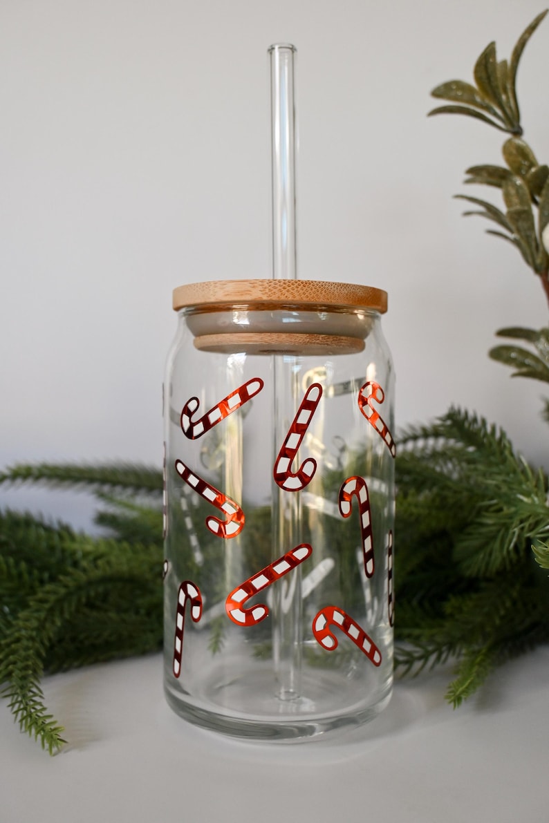 Candy Cane Glass Cup, Iced Coffee Glass, Candy Cane Glass Tumbler ...