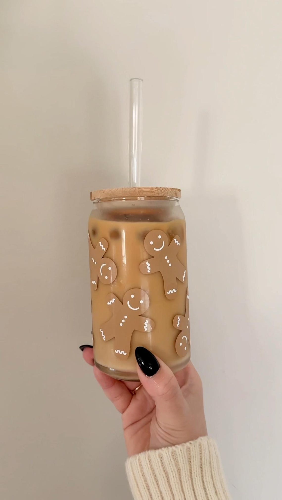 Gingerbread Man Glass Cup, Iced Coffee Glass, Gingerbread Man Glass ...