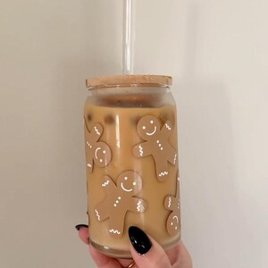 Gingerbread Man Glass Cup, Iced Coffee Glass, Gingerbread Man Glass ...