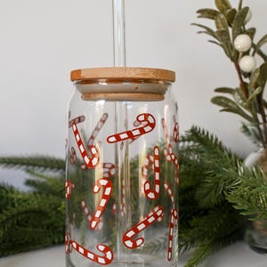 Candy Cane Glass Cup, Iced Coffee Glass, Candy Cane Glass Tumbler ...